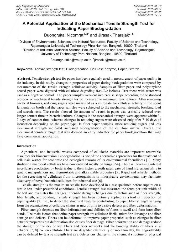 A Potential Application of the Mechanical Tensile Strength Test for ...