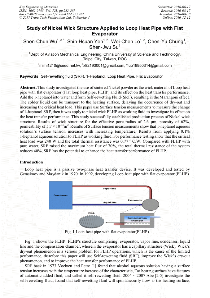 Study of Nickel Wick Structure Applied to Loop Heat Pipe with Flat ...