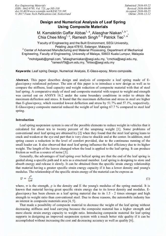 Design and Numerical Analysis of Leaf Spring Using Composite Materials ...