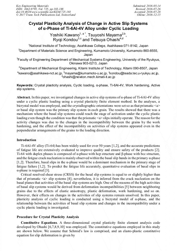 Crystal Plasticity Analysis of Change in Active Slip Systems of α-Phase ...