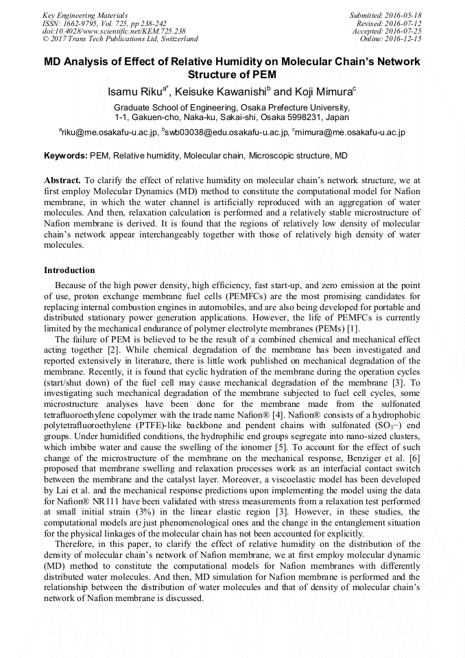 MD Analysis of Effect of Relative Humidity on Molecular Chain’s Network ...