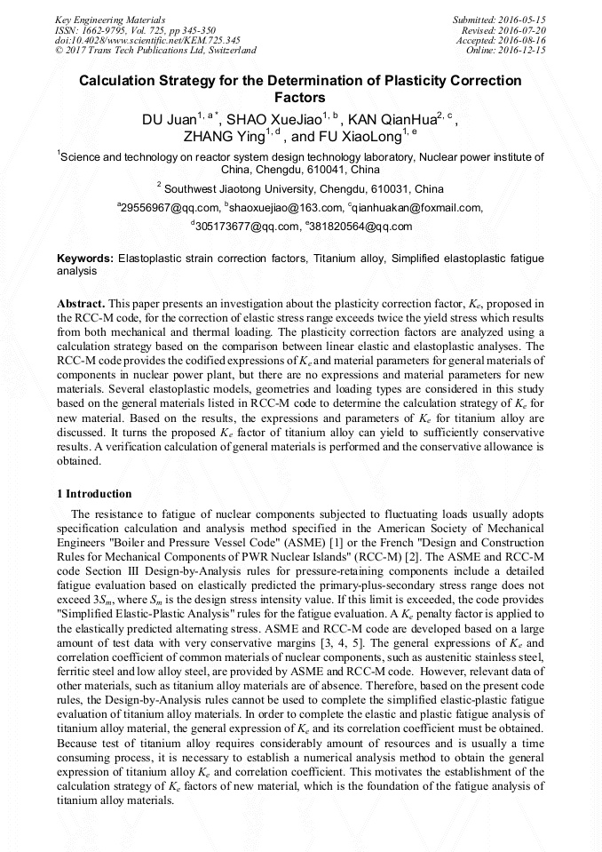 Calculation Strategy for the Determination of Plasticity Correction ...