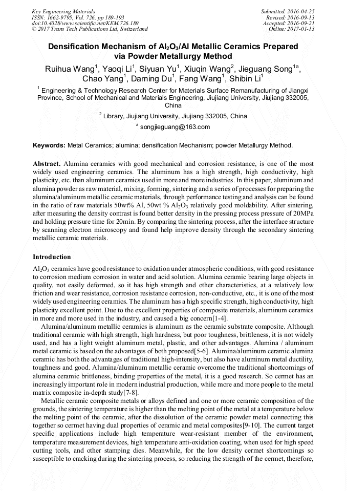 Densification Mechanism of Al2O3/Al Metallic Ceramics Prepared via ...