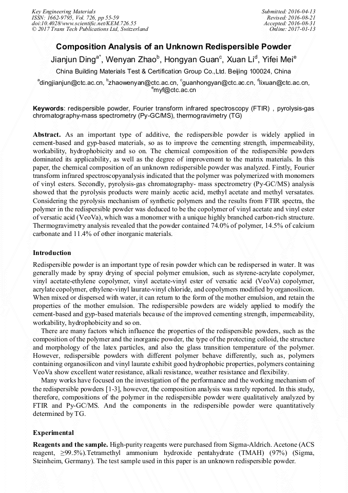 Composition Analysis of an Unknown Redispersible Powder | Scientific.Net