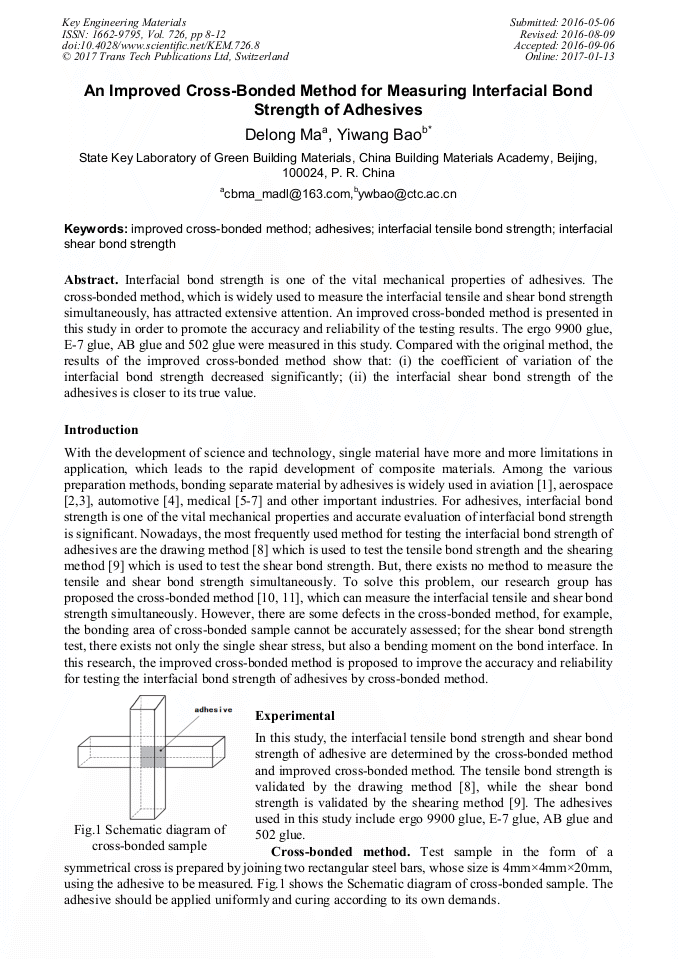 An Improved Cross-Bonded Method for Measuring Interfacial Bond Strength ...