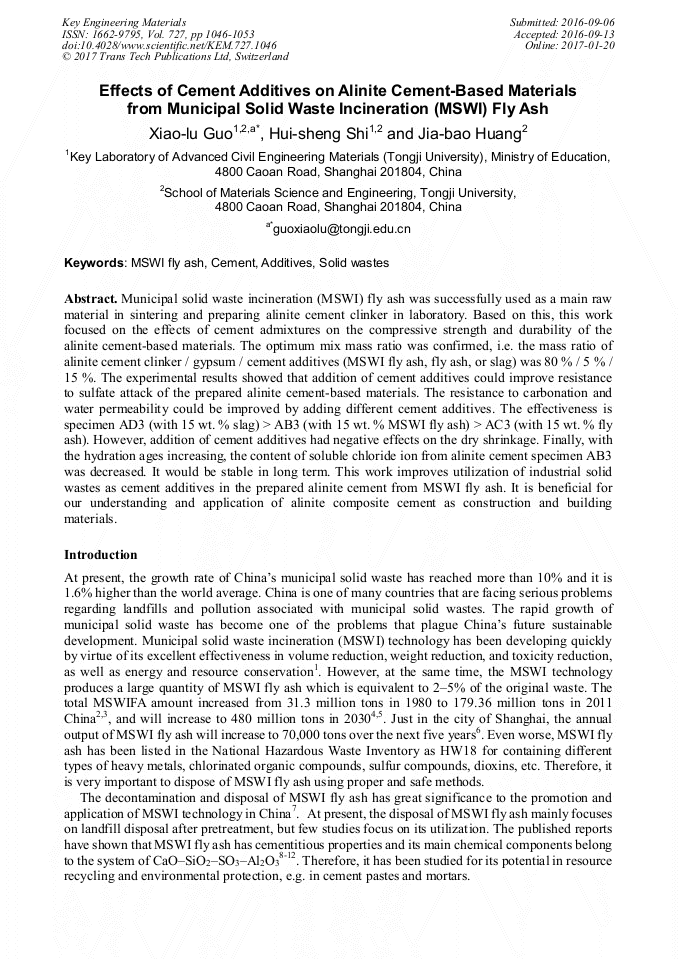 Effects of Cement Additives on Alinite Cement-Based Materials from ...