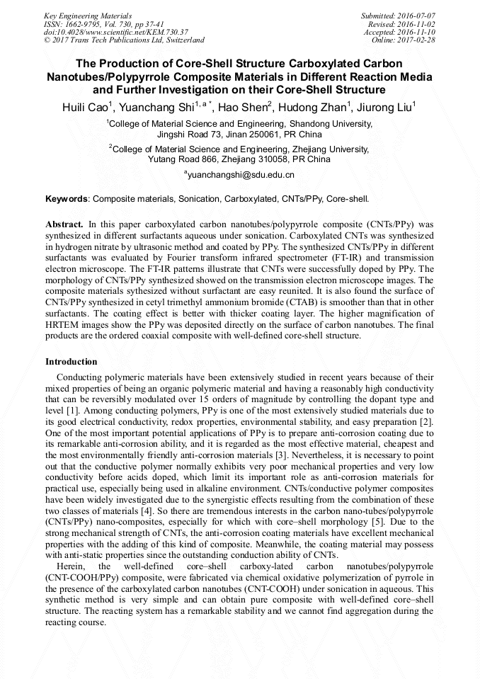 The Production of Core-Shell Structure Carboxylated Carbon Nanotubes ...