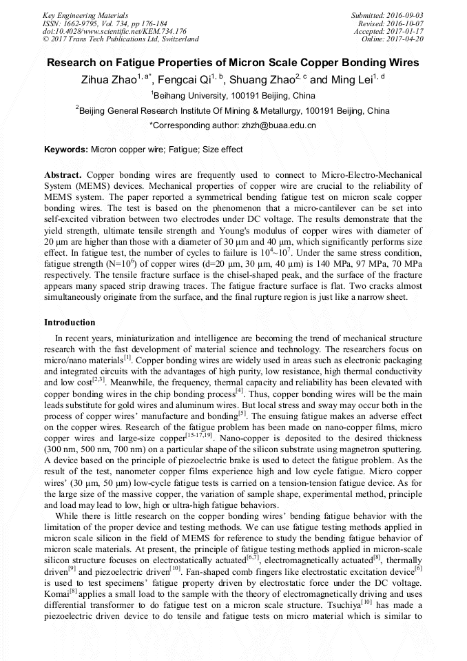 Research on Fatigue Properties of Micron Scale Copper Bonding Wires ...