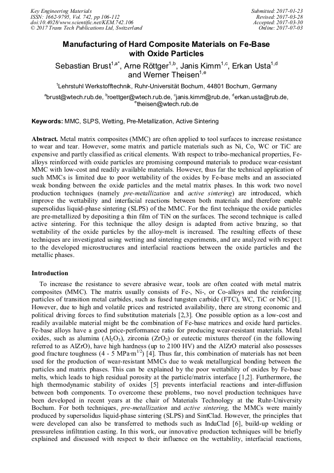 Manufacturing of Hard Composite Materials on Fe-Base with Oxide ...