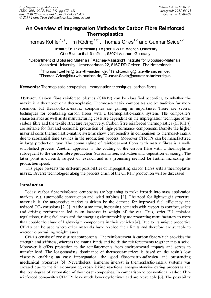 An Overview Of Impregnation Methods For Carbon Fibre Reinforced Thermoplastics Scientific Net