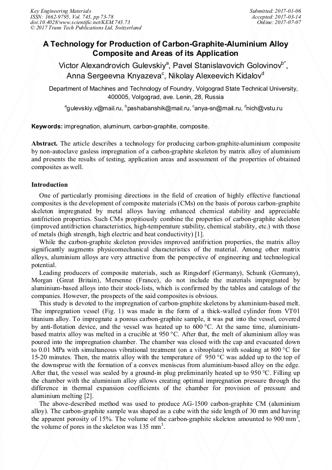 A Technology for Production of Carbon-Graphite-Aluminium Alloy ...