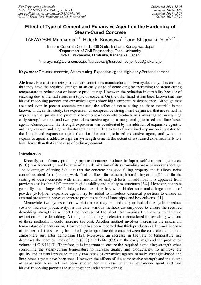 Effect of Type of Cement and Expansive Agent on the Hardening of Steam ...