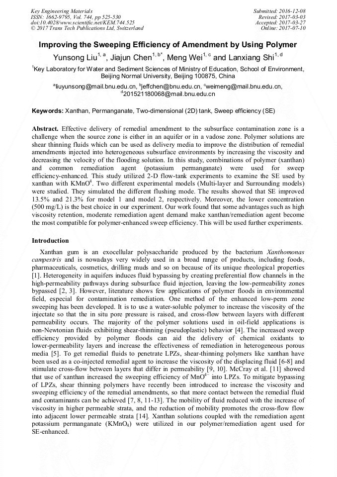 Improving the Sweeping Efficiency of Amendment by Using Polymer ...