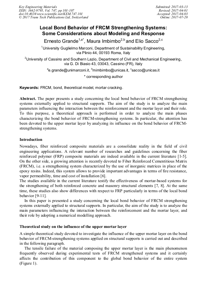 Local Bond Behavior of FRCM Strengthening Systems: Some Considerations ...