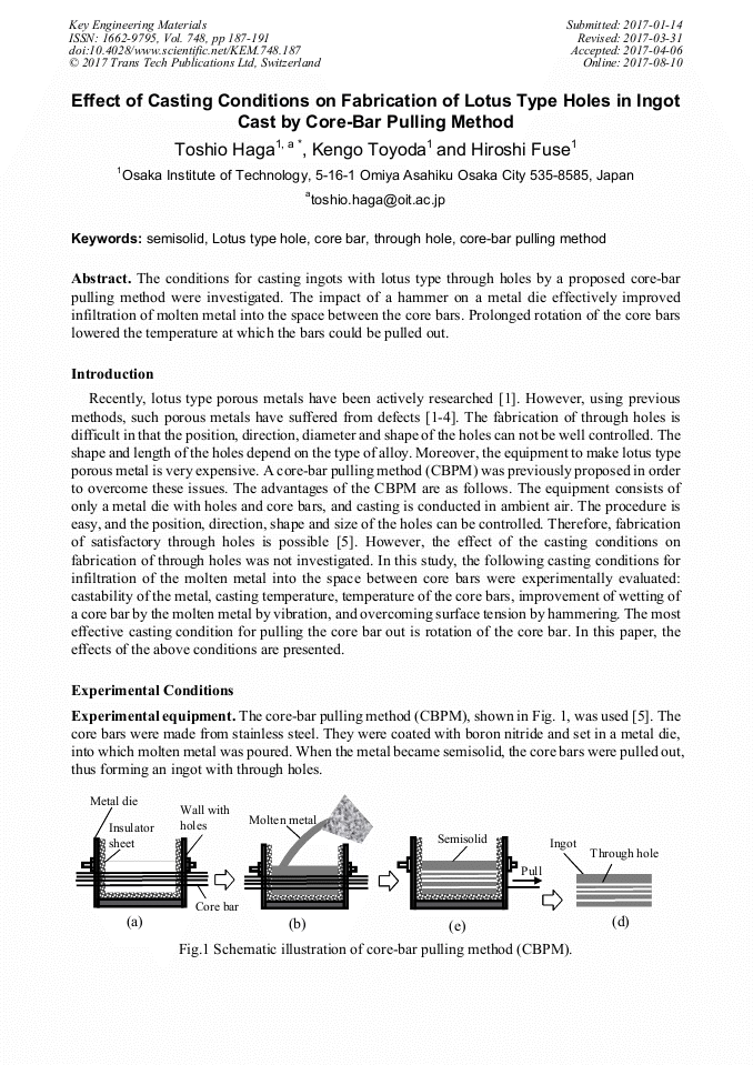 Effect of Casting Conditions on Fabrication of Lotus Type Holes in ...