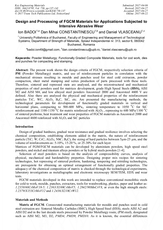 Design and Processing of FGCM Materials for Applications Subjected to ...