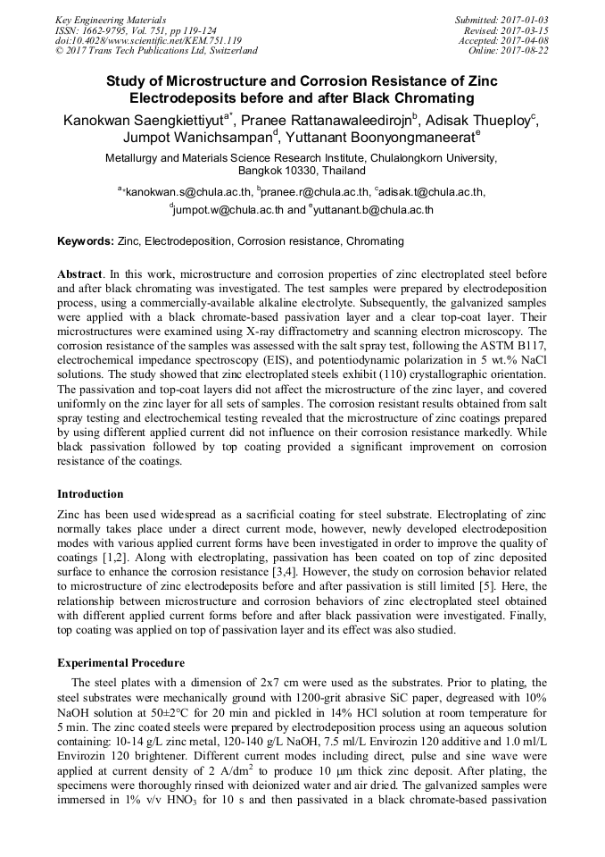Study of Microstructure and Corrosion Resistance of Zinc ...