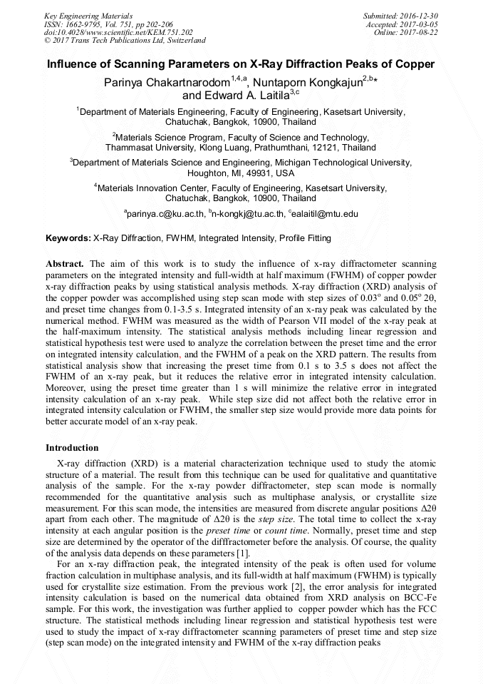 Influence of Scanning Parameters on X-Ray Diffraction Peaks of Copper ...