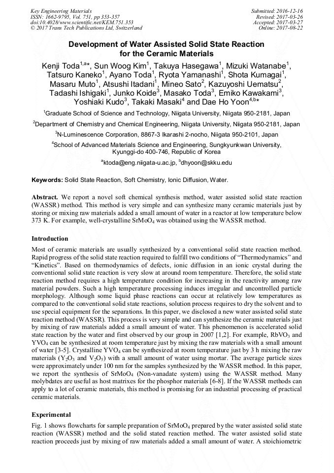 Development of Water Assisted Solid State Reaction for the Ceramic ...