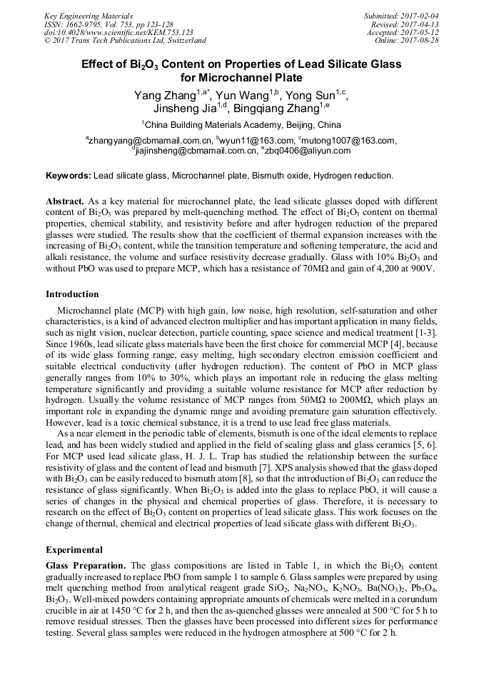 Effect of Bi2O3 Content on Properties of Lead Silicate Glass for ...