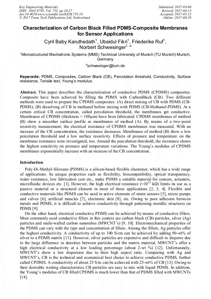 Characterization of Carbon Black Filled PDMS-Composite Membranes for ...