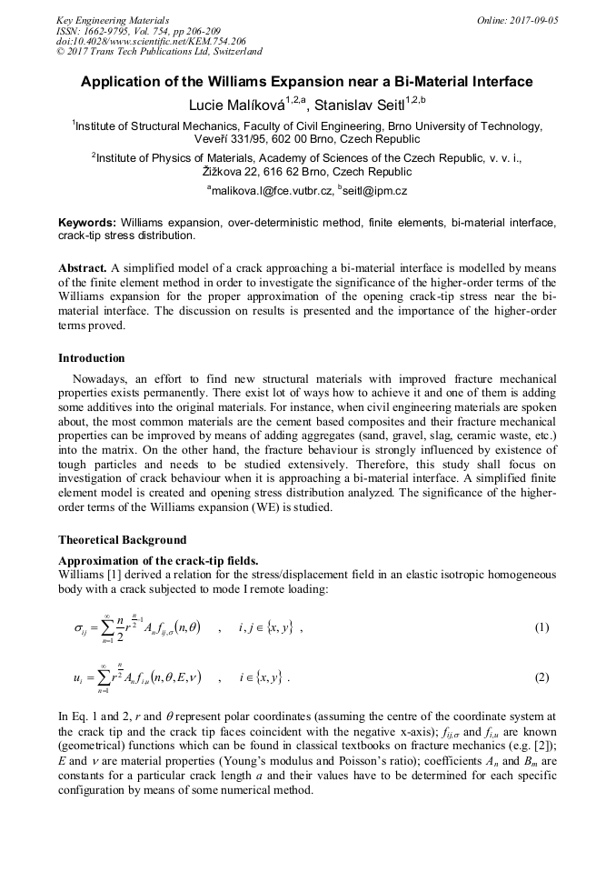 Application of the Williams Expansion near a Bi-Material Interface ...