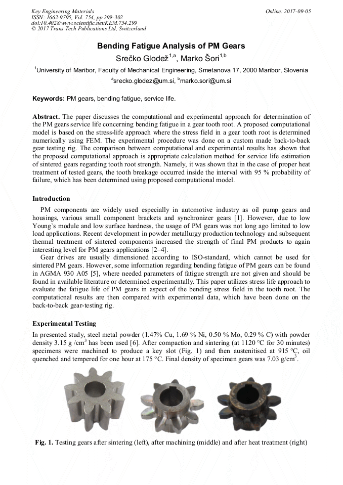 Bending Fatigue Analysis of PM Gears | Scientific.Net