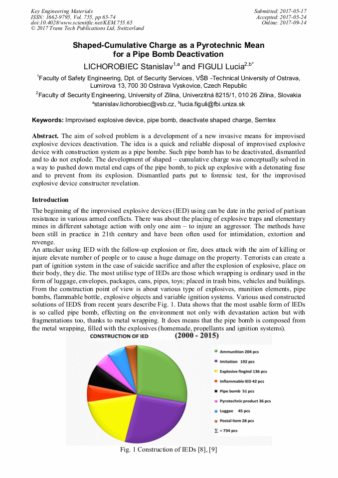 Shaped-Cumulative Charge as a Pyrotechnic Mean for a Pipe Bomb ...