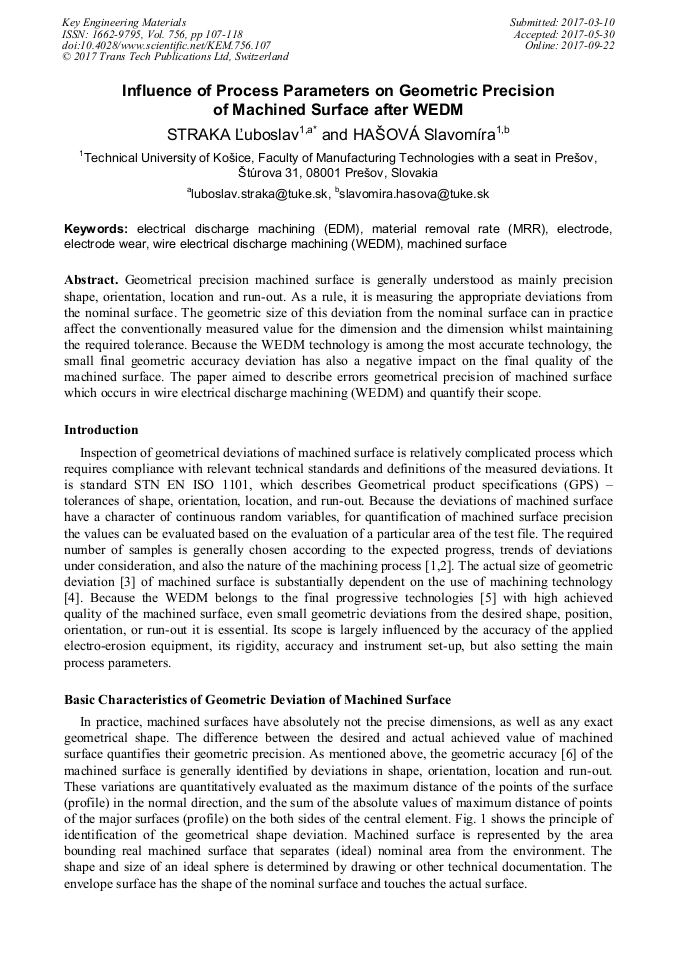 Influence of Process Parameters on Geometric Precision of Machined ...