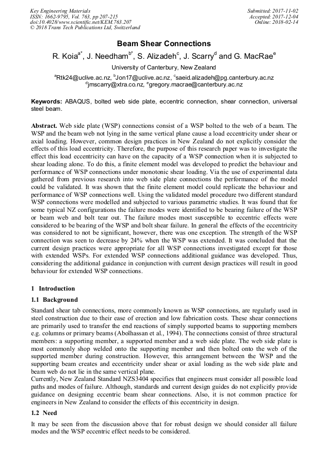 Beam Shear Connections | Scientific.Net