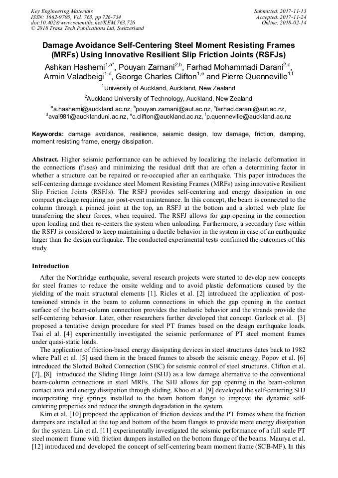 Damage Avoidance Self-Centering Steel Moment Resisting Frames (MRFs ...