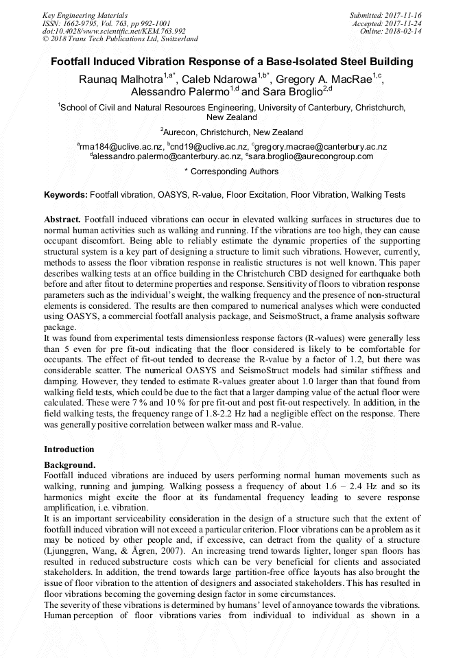 Footfall Induced Vibration Response of a Base-Isolated Steel Building ...