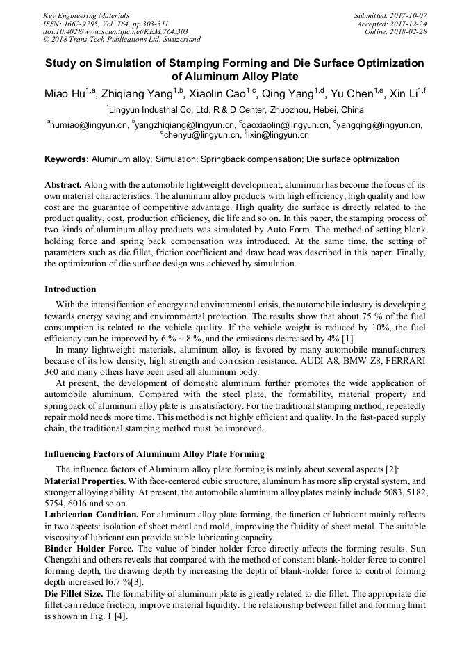Study on Simulation of Stamping Forming and Die Surface Optimization of ...