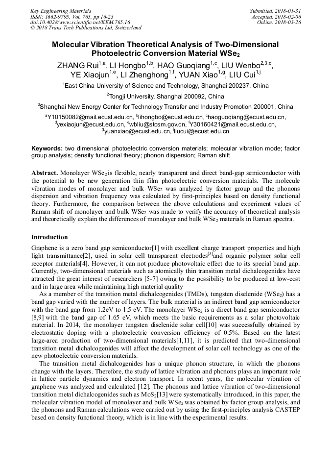 Molecular Vibration Theoretical Analysis of Two-Dimensional ...