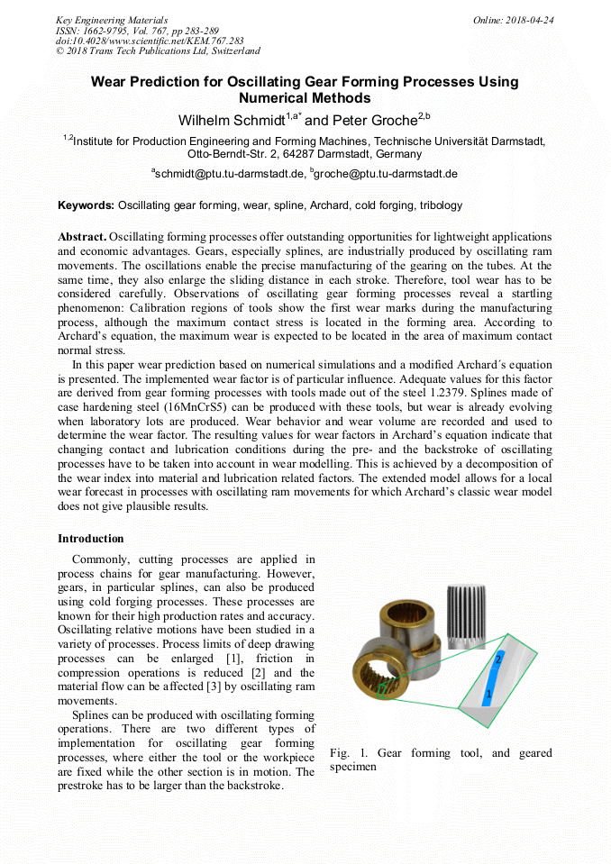 Wear Prediction for Oscillating Gear Forming Processes Using Numerical ...