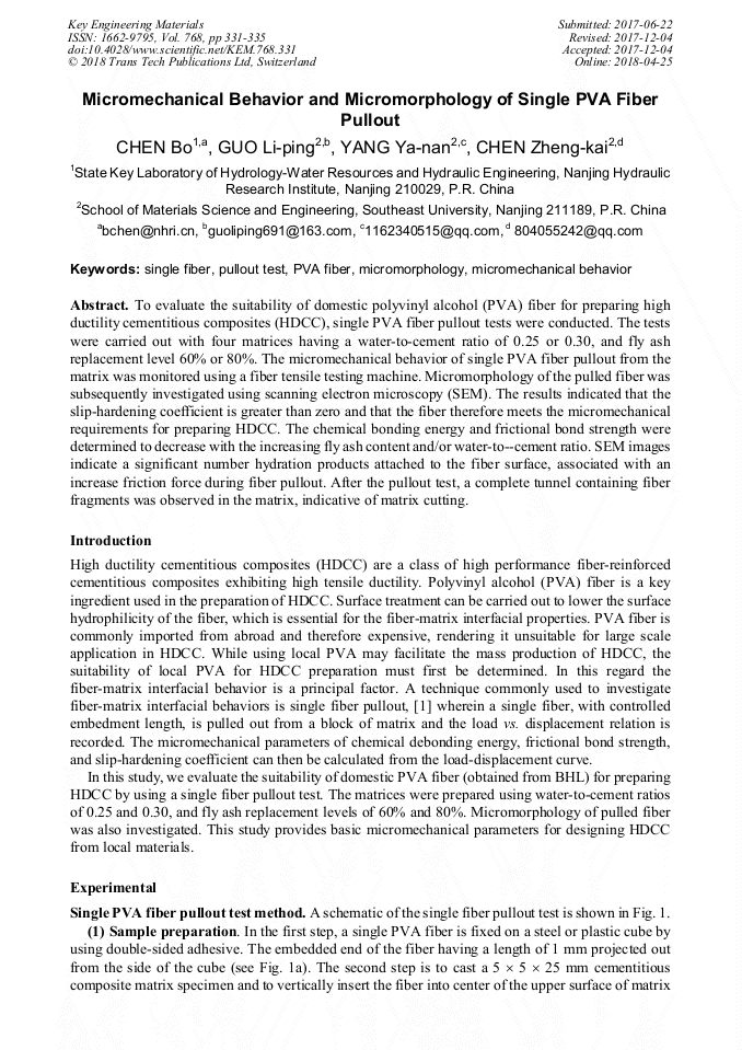 Micromechanical Behavior and Micromorphology of Single PVA Fiber ...