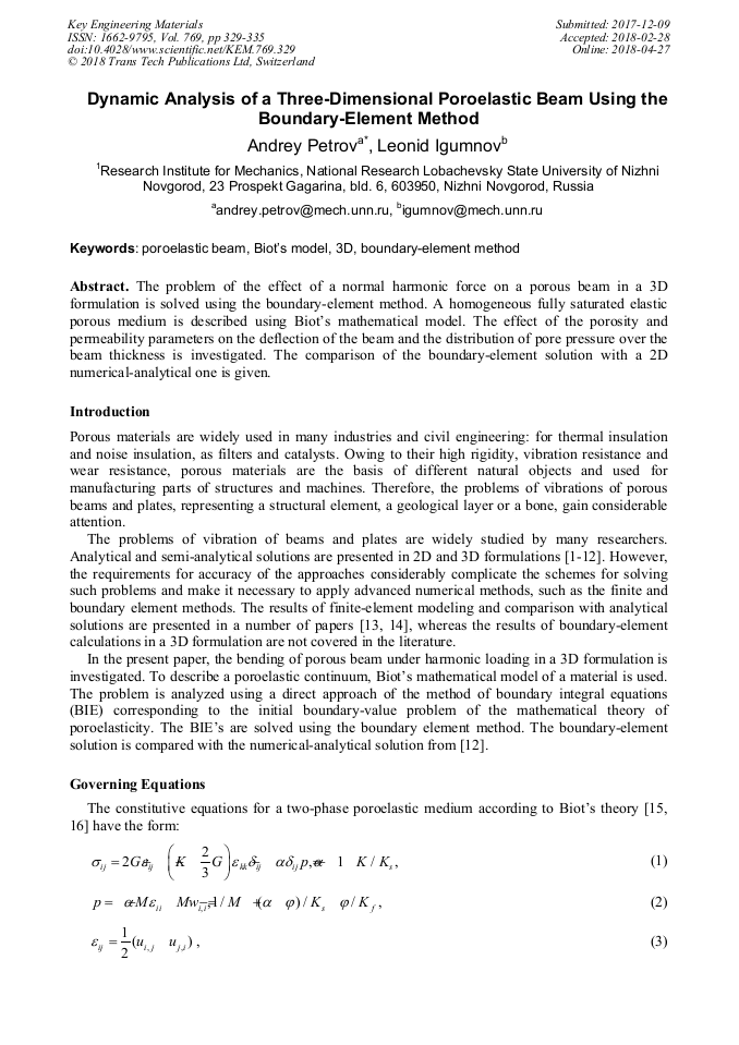 Dynamic Analysis Of A Three Dimensional Poroelastic Beam Using The Boundary Element Method