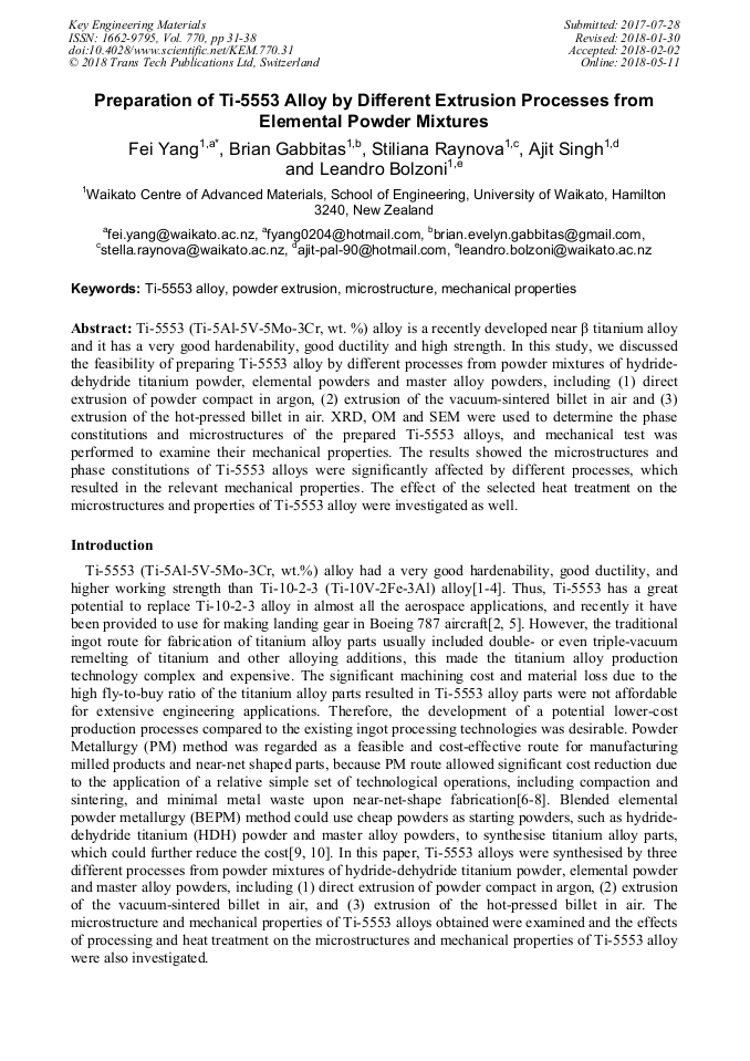 Preparation of Ti-5553 Alloy by Different Extrusion Processes from ...