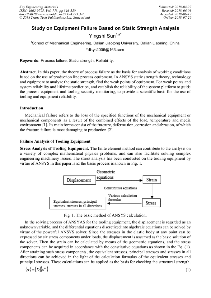 Study on Equipment Failure Based on Static Strength Analysis ...