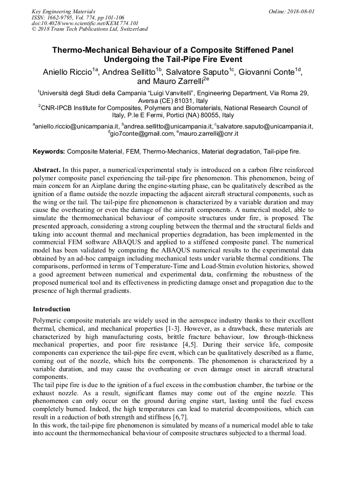 Thermo-Mechanical Behaviour of a Composite Stiffened Panel Undergoing ...
