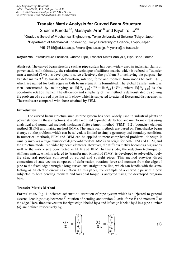 Transfer Matrix Analysis for Curved Beam Structure | Scientific.Net