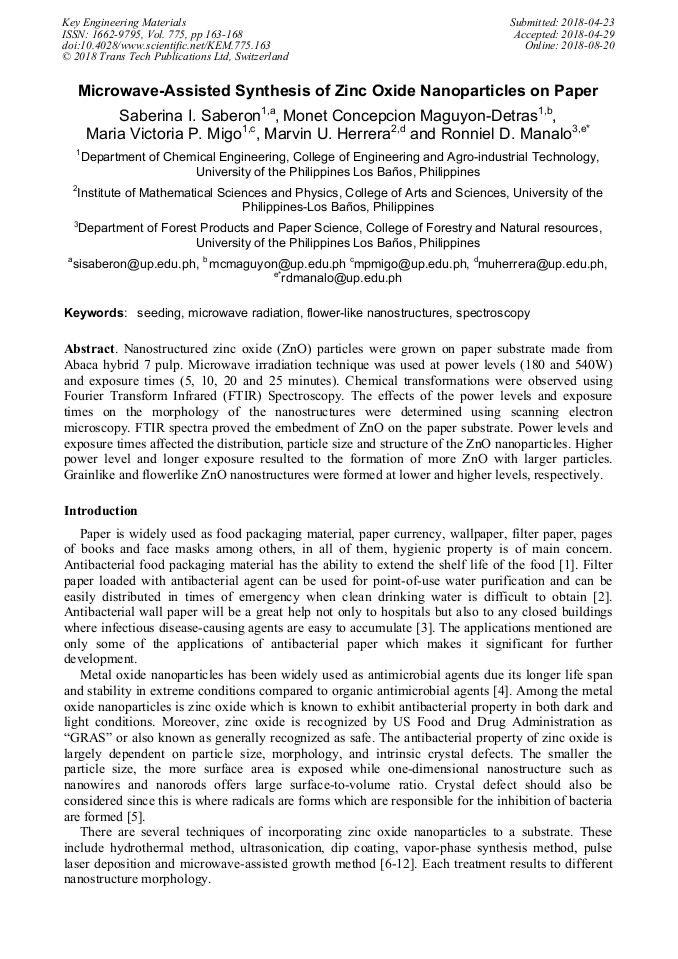 Microwave-Assisted Synthesis of Zinc Oxide Nanoparticles on Paper ...
