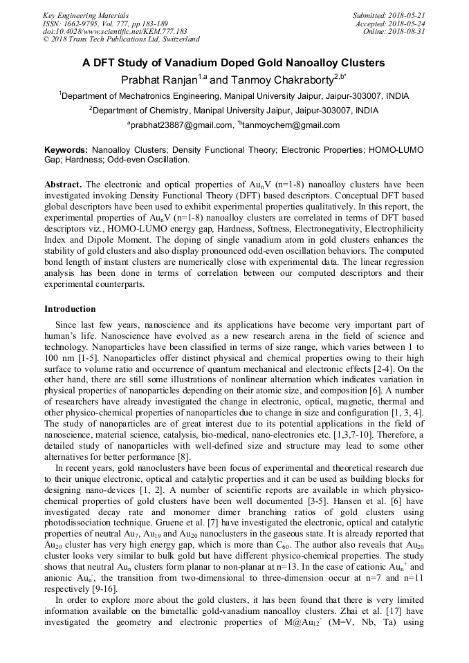 A DFT Study of Vanadium Doped Gold Nanoalloy Clusters | Scientific.Net