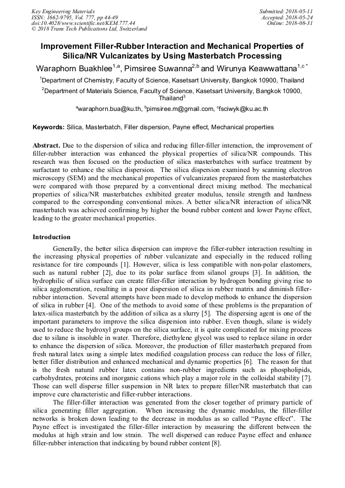 Improvement Filler-Rubber Interaction and Mechanical Properties of ...