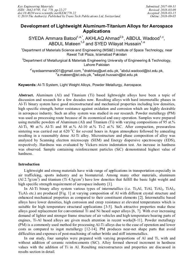 Development of Lightweight Aluminum-Titanium Alloys for Aerospace ...