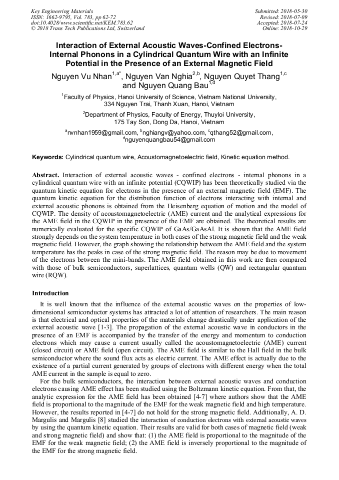 Interaction of External Acoustic Waves - Confined Electrons - Internal ...