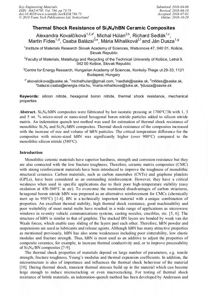 Thermal Shock Resistance of Si3N4/hBN Ceramic Composites | Scientific.Net