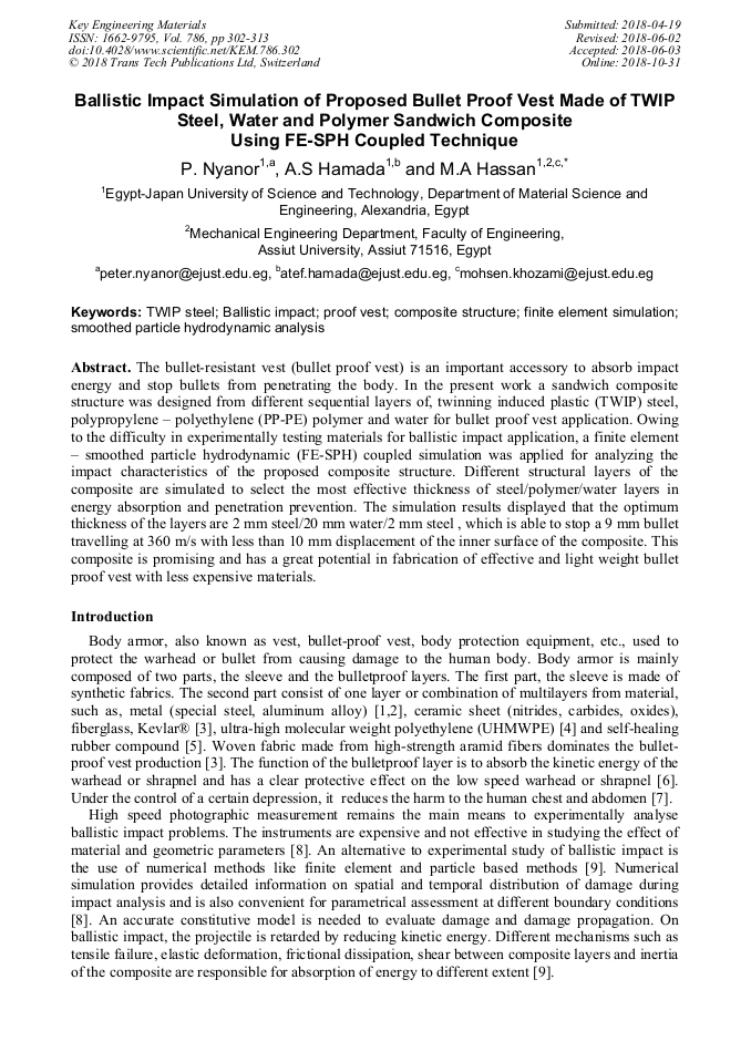 Ballistic Impact Simulation of Proposed Bullet Proof Vest Made of TWIP ...