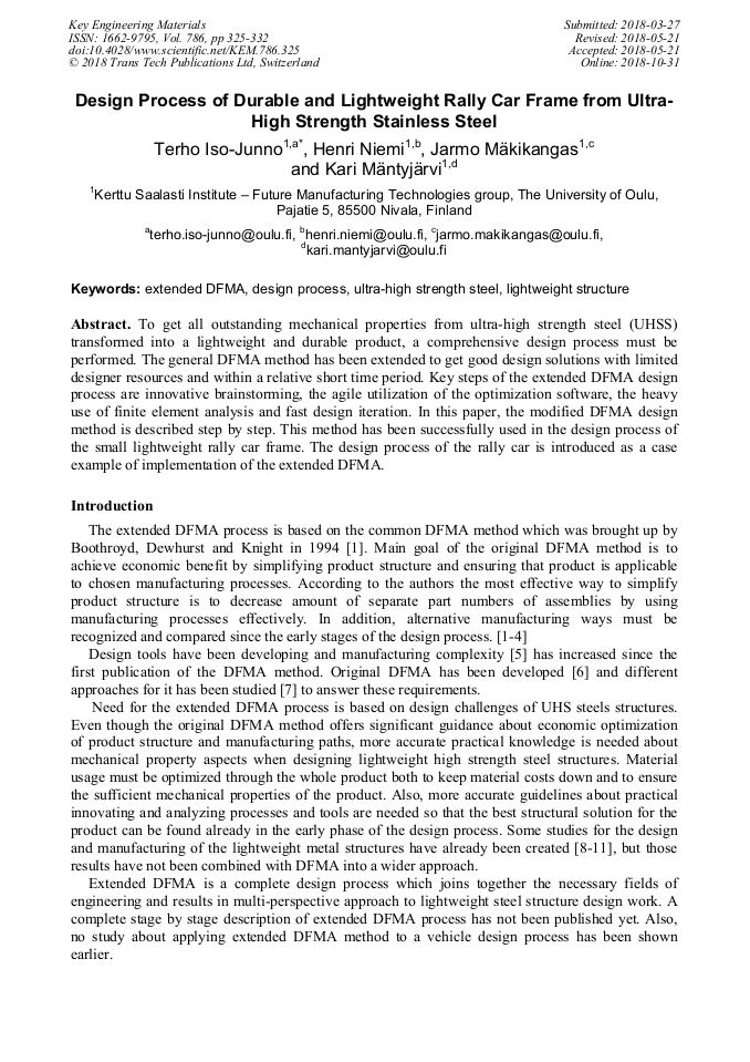 Design Process of Durable and Lightweight Rally Car Frame from Ultra ...