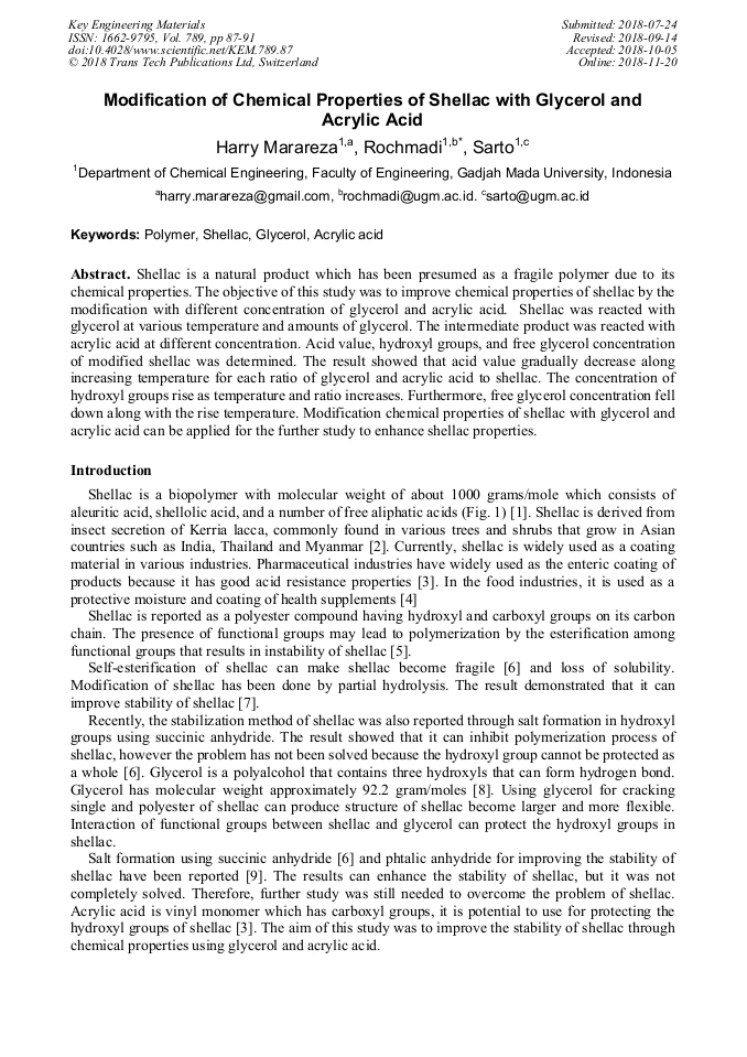 Modification of Chemical Properties of Shellac with Glycerol and ...